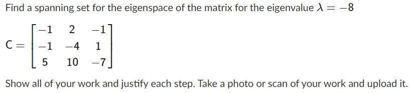 Solved Find a spanning set for the eigenspace of the matrix | Chegg.com