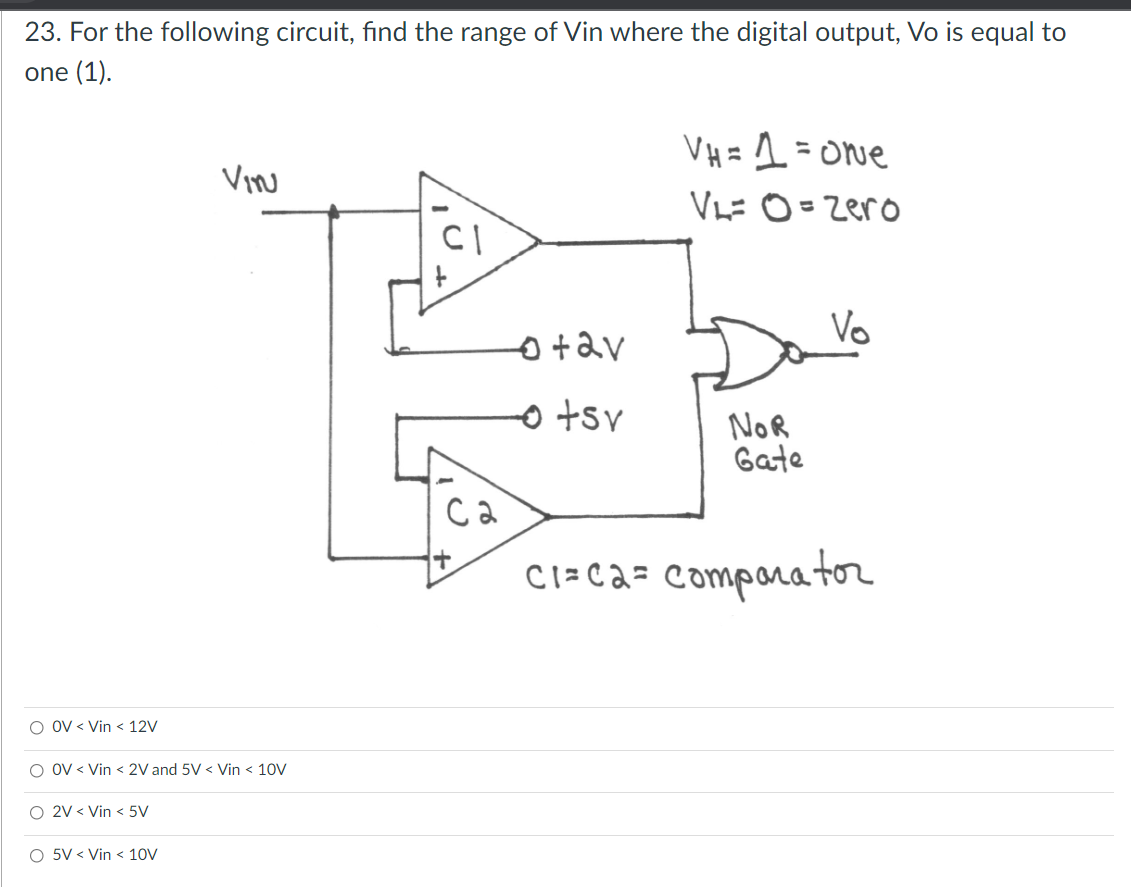 Solved 23. For the following circuit, find the range of Vin | Chegg.com