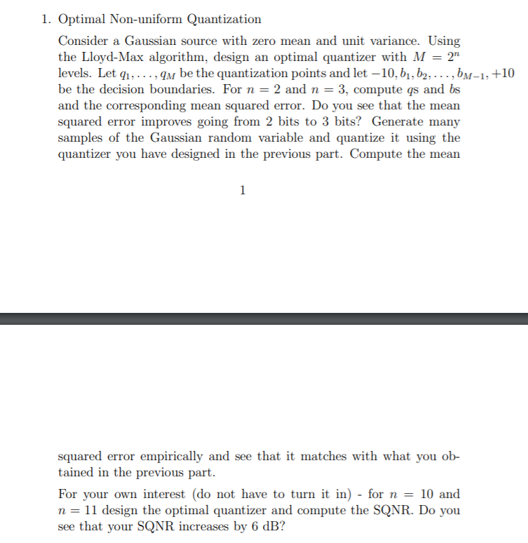 1. Optimal Non-uniform Quantization Consider a | Chegg.com