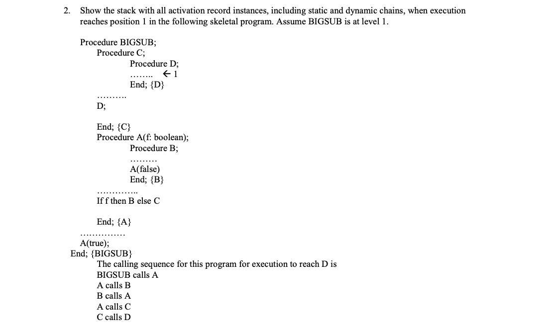 Solved 2. Show the stack with all activation record | Chegg.com