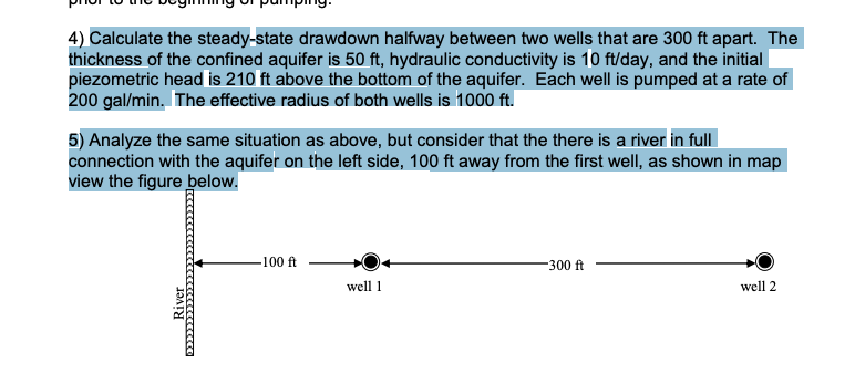 Solved 4) Calculate the steady-state drawdown halfway | Chegg.com