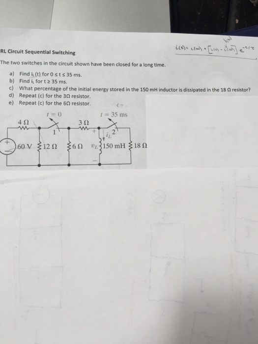 Solved RL Circuit Sequential switching The two switches in | Chegg.com