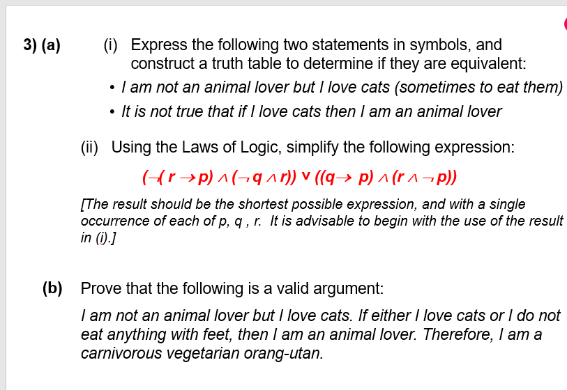 Solved 3) (a) (i) Express the following two statements in | Chegg.com