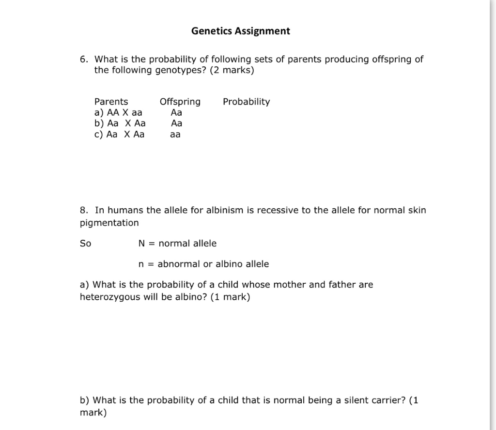 Solved Genetics Assignment 6. What is the probability of | Chegg.com
