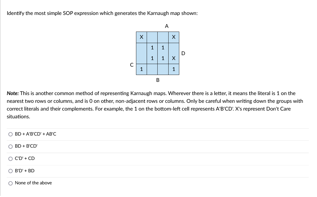 Solved Identify the most simple SOP expression which | Chegg.com