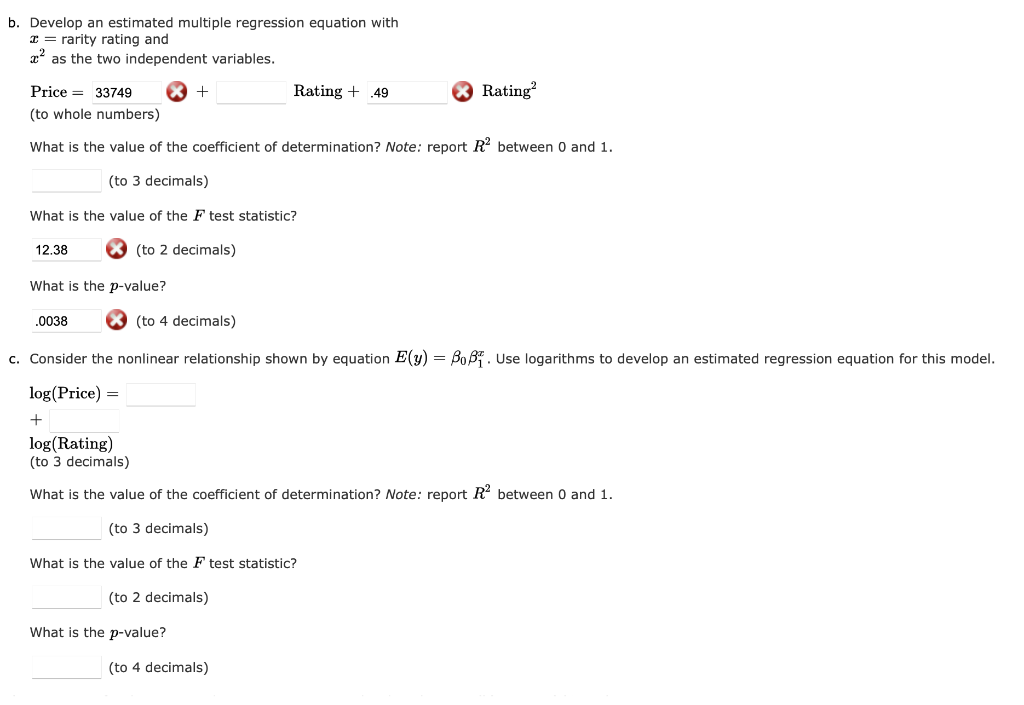 Solved b. Develop an estimated multiple regression equation | Chegg.com