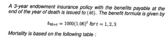 Solved A 3-year endowment insurance policy with the benefits | Chegg.com
