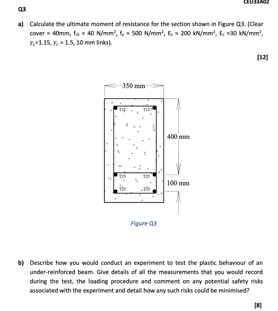 Solved a) Calculate the ultimate moment of resistance for | Chegg.com