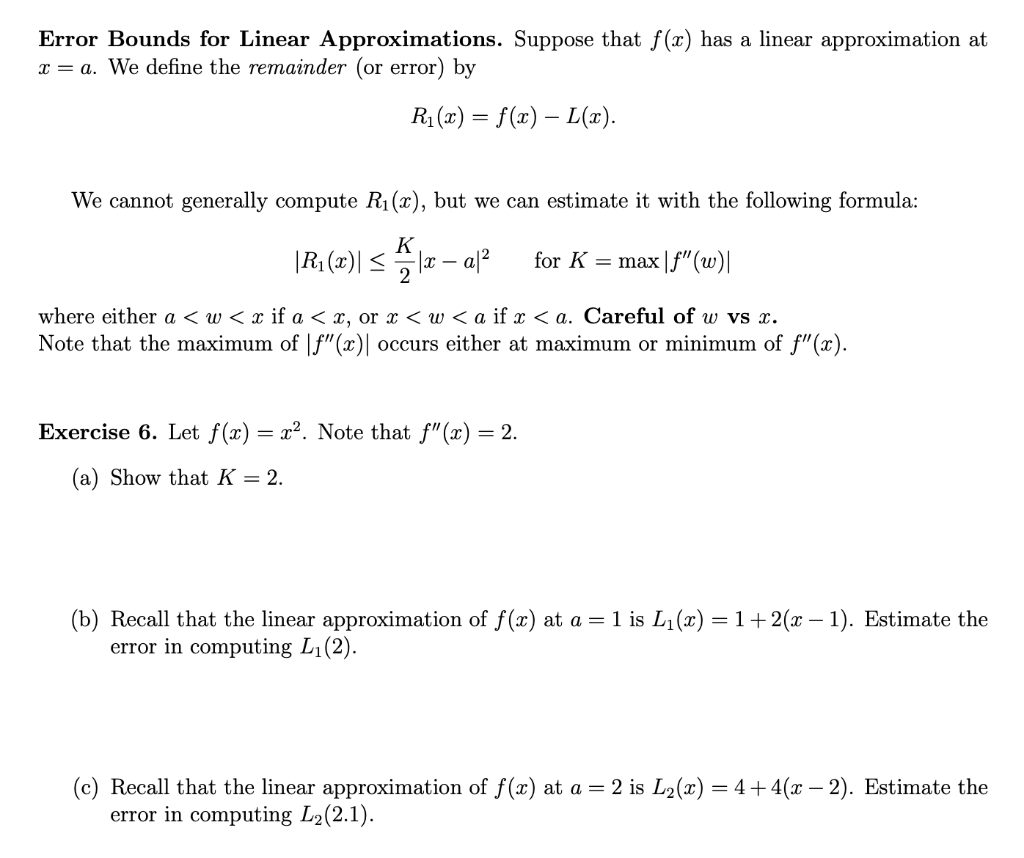 Solved Error Bounds For Linear Approximations Suppose That