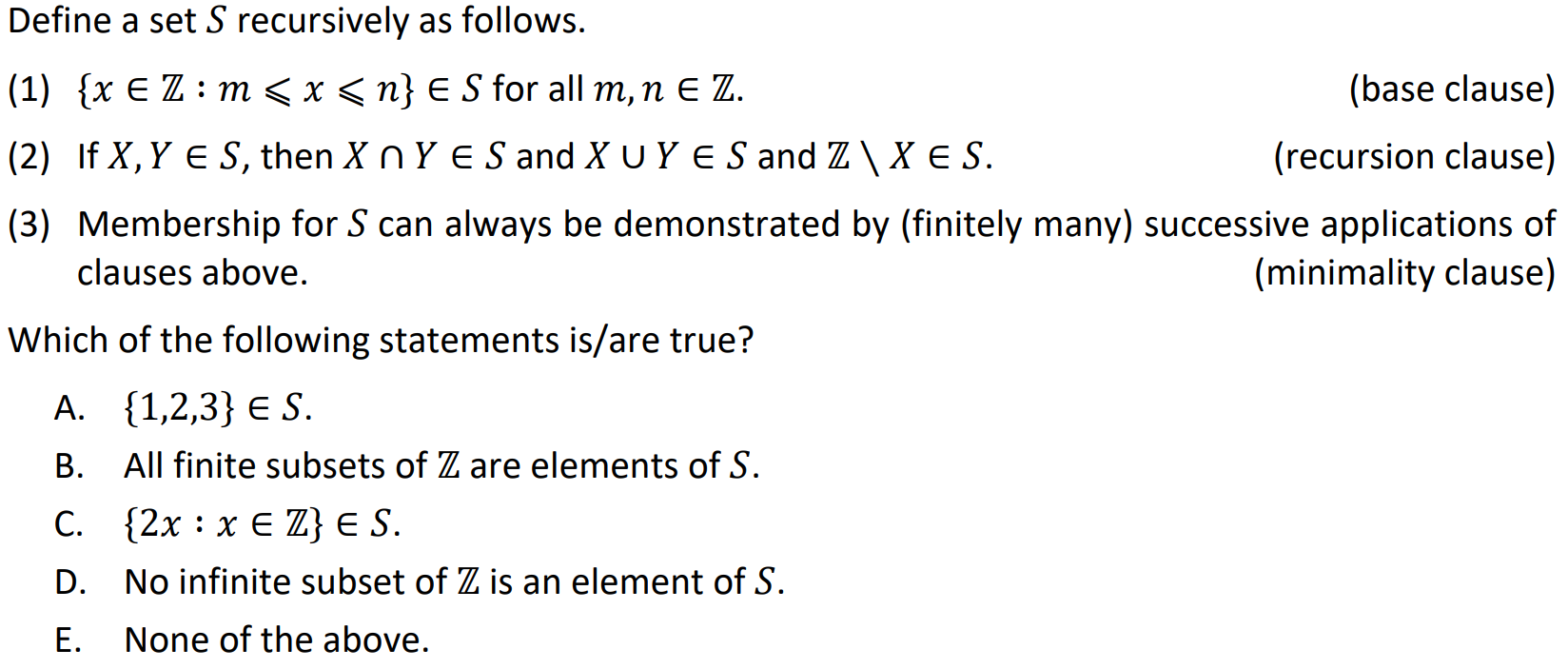 Solved Define a set S recursively as follows. (1) {x € Z:m | Chegg.com