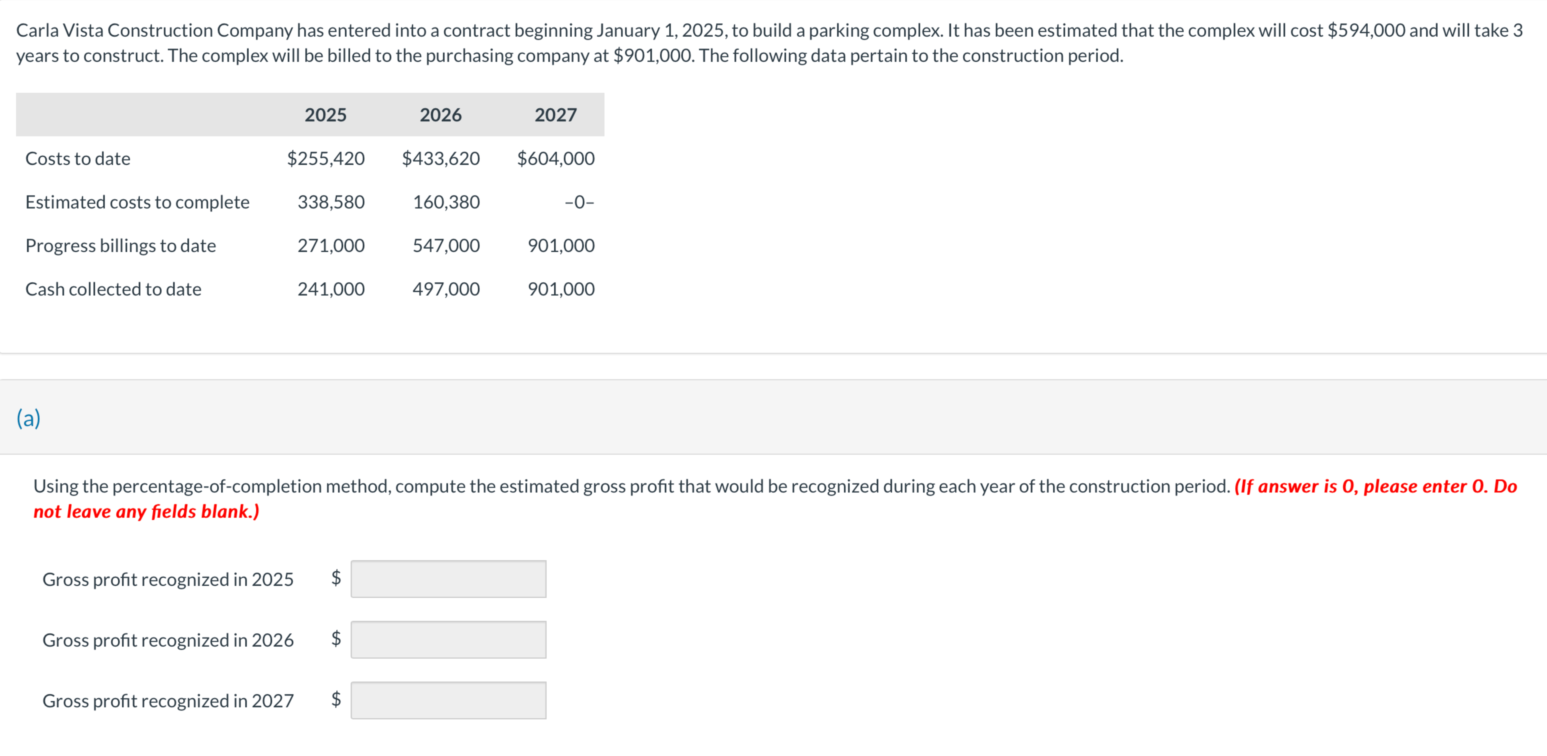 Solved Carla Vista Construction Company has entered into a | Chegg.com