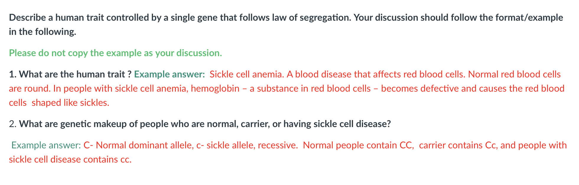 Solved Describe a human trait controlled by a single gene | Chegg.com