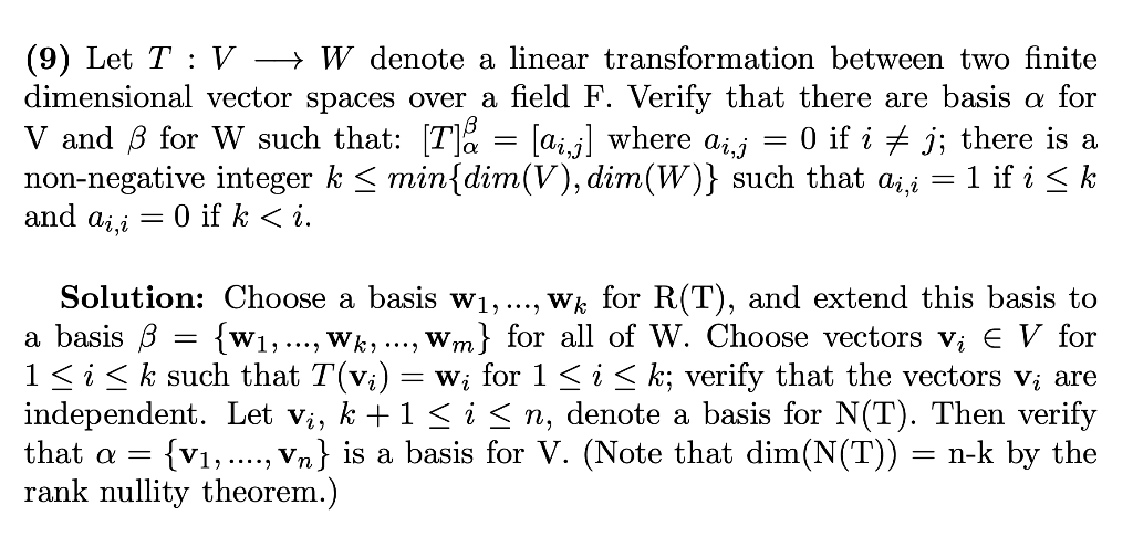 Solved (9) Let T :V + W denote a linear transformation | Chegg.com