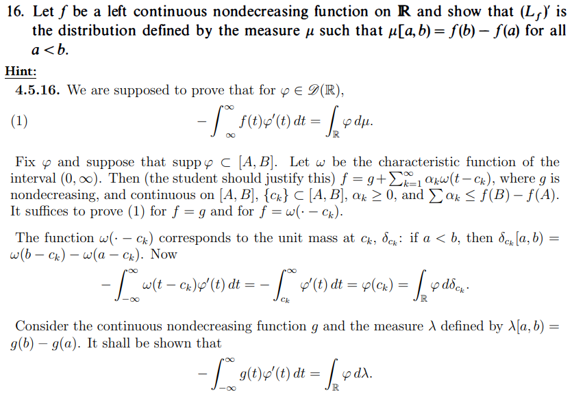 Solved 16. Let f be a left continuous nondecreasing function | Chegg.com