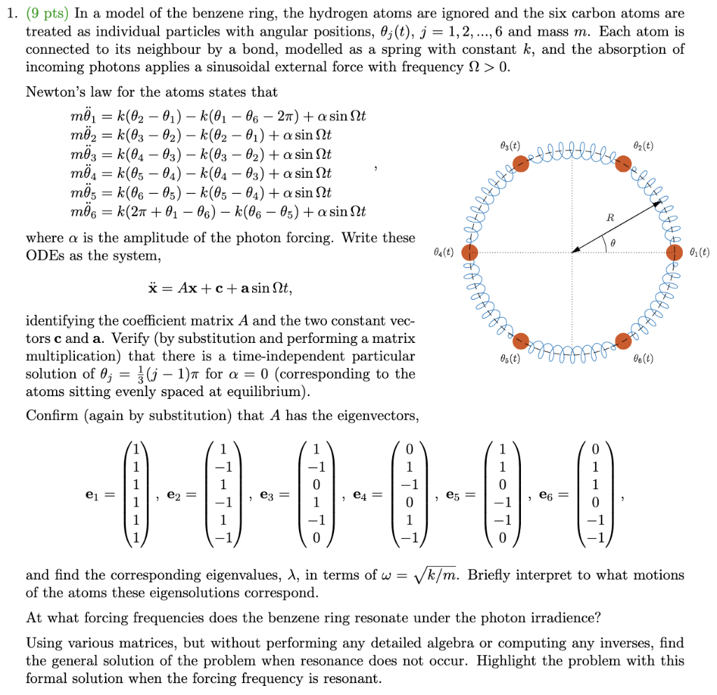 Solved 1. (9 pts) In a model of the benzene ring, the | Chegg.com