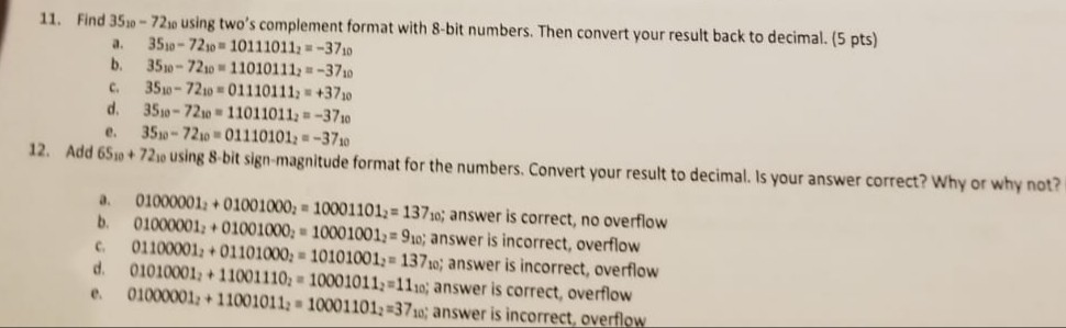 Solved Find 3510-7210 using two's complement format with | Chegg.com