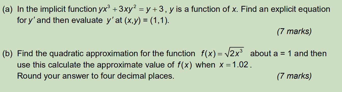Solved (a) In the implicit function yx® +3xy= y +3, y is a | Chegg.com