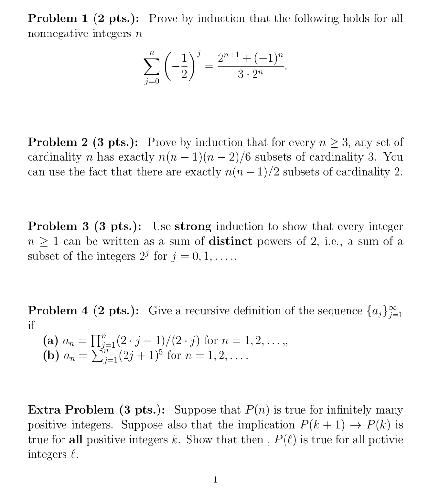 Solved Problem 1 (2 pts.): Prove by induction that the | Chegg.com Solved Problem 1 (2 pts.): Prove by induction that the | Chegg.com