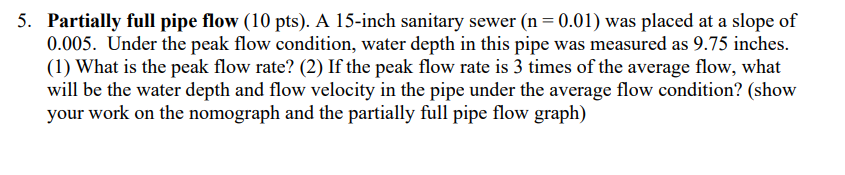 Solved 5. Partially full pipe flow (10 pts). A 15-inch | Chegg.com