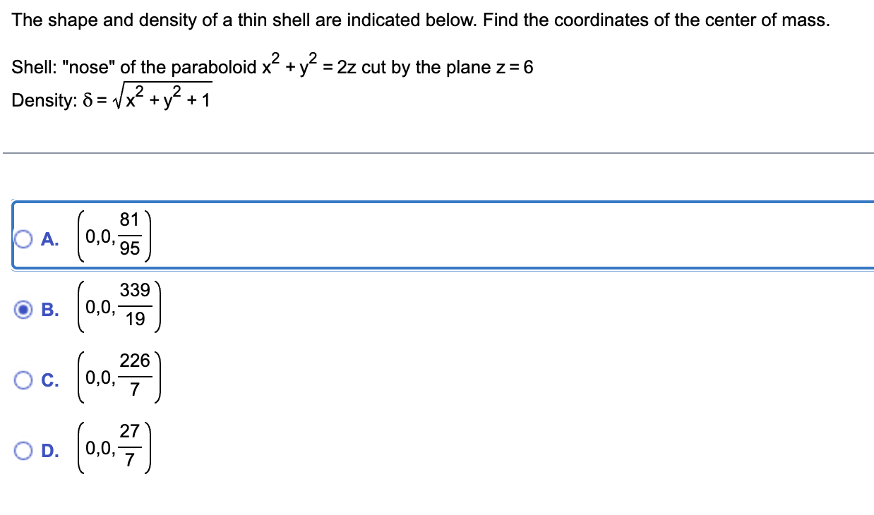 Solved The shape and density of a thin shell are indicated | Chegg.com