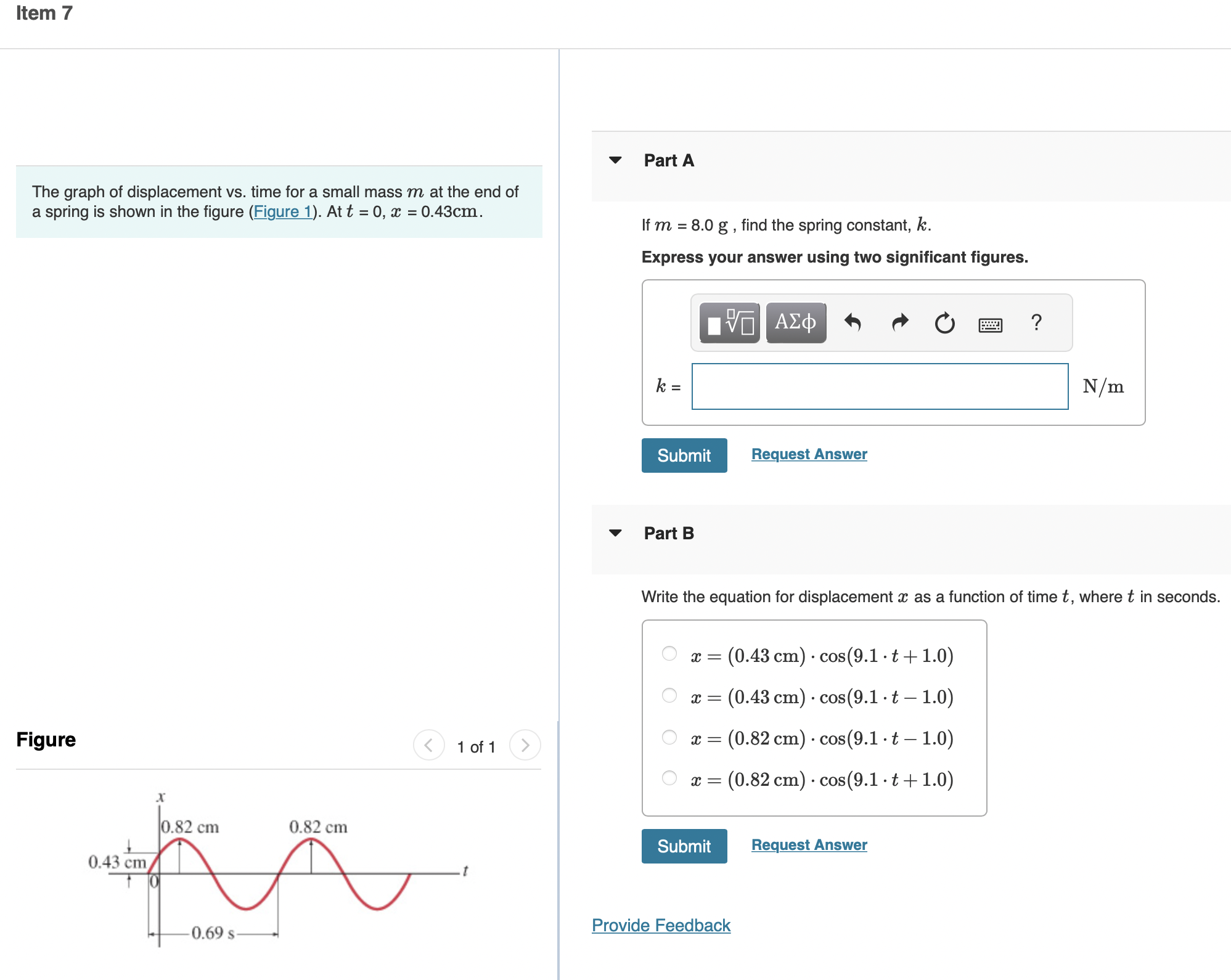 Solved The graph of displacement vs. time for a small mass m | Chegg.com