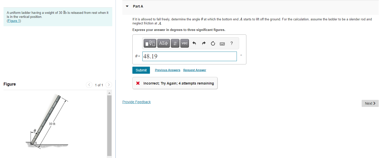 Solved A uniform ladder having a weight of 30lb is released | Chegg.com