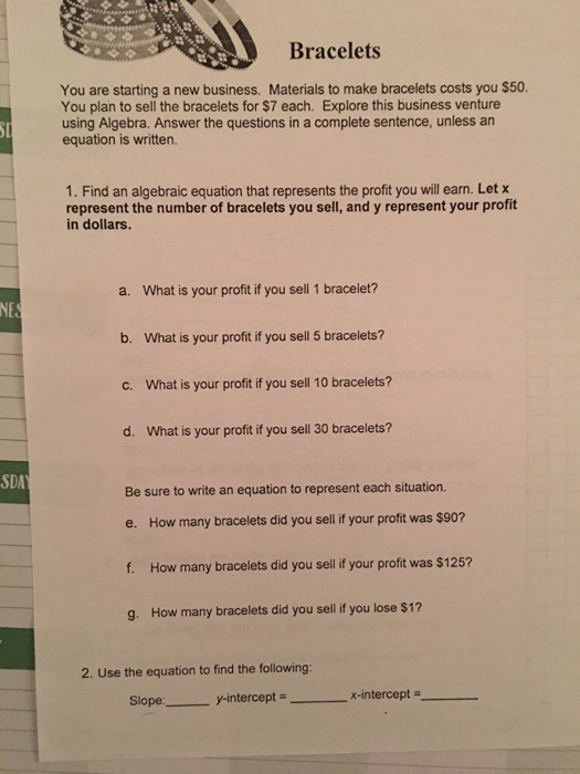 Solved Bracelets You are starting a new business. Materials | Chegg.com