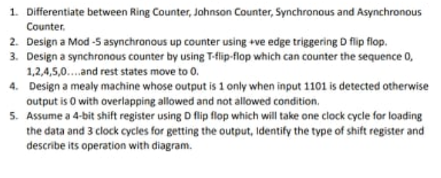 Solved 1. Differentiate between Ring Counter, Johnson | Chegg.com