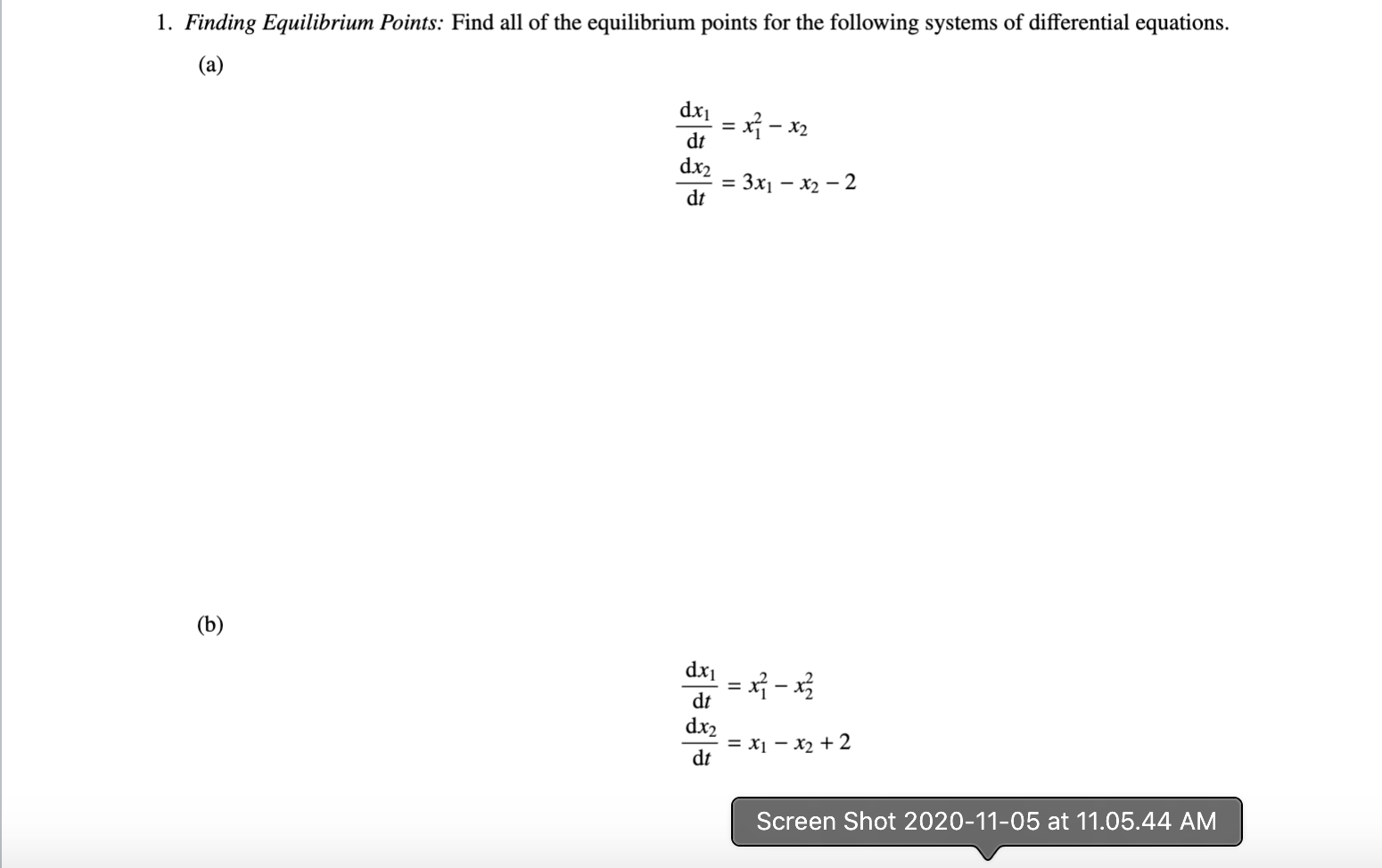 Solved 1. Finding Equilibrium Points: Find all of the | Chegg.com