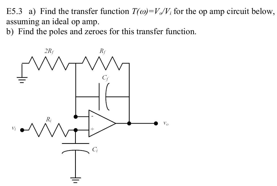 Solved E5.3 aT(ω)=VdVi ﻿for the op ﻿amp circuit | Chegg.com