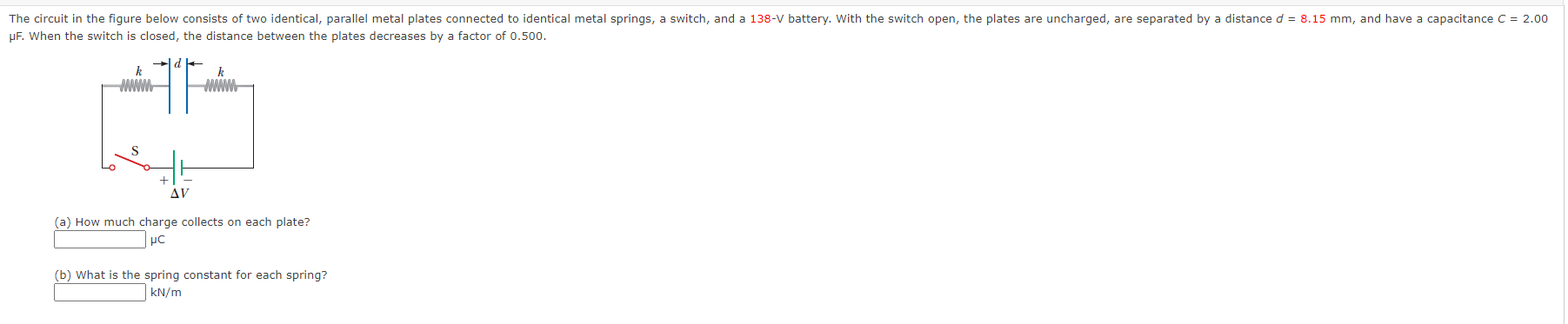 Solved μF. ﻿When the switch is closed, the distance between | Chegg.com