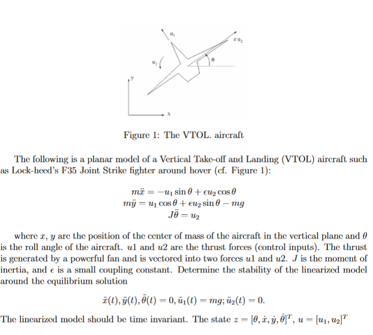 Solved Figure 1: The VTOL. aircraft The following is a | Chegg.com