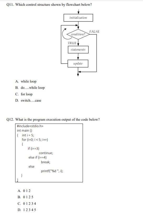 Solved Q11. Which control structure shown by flowchart | Chegg.com