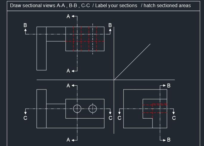 Solved Draw sectional views A-A , B-B , C-C and hatch the | Chegg.com