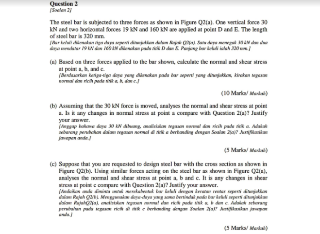 Solved 70mm 70mm 15mm 15mm 30mm 30KN 190mm *60mm 50mm 26mm | Chegg.com