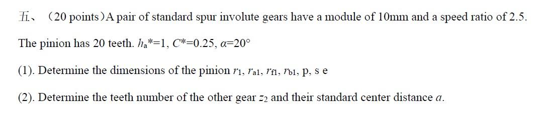 Solved Ti (20 points) A pair of standard spur involute gears | Chegg.com