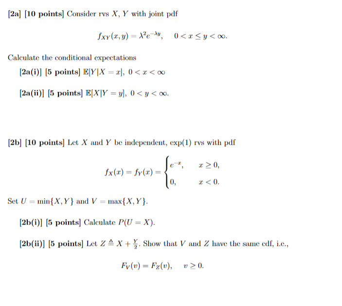 Solved (2a) [10 points] Consider rvs X, Y with joint pdf | Chegg.com