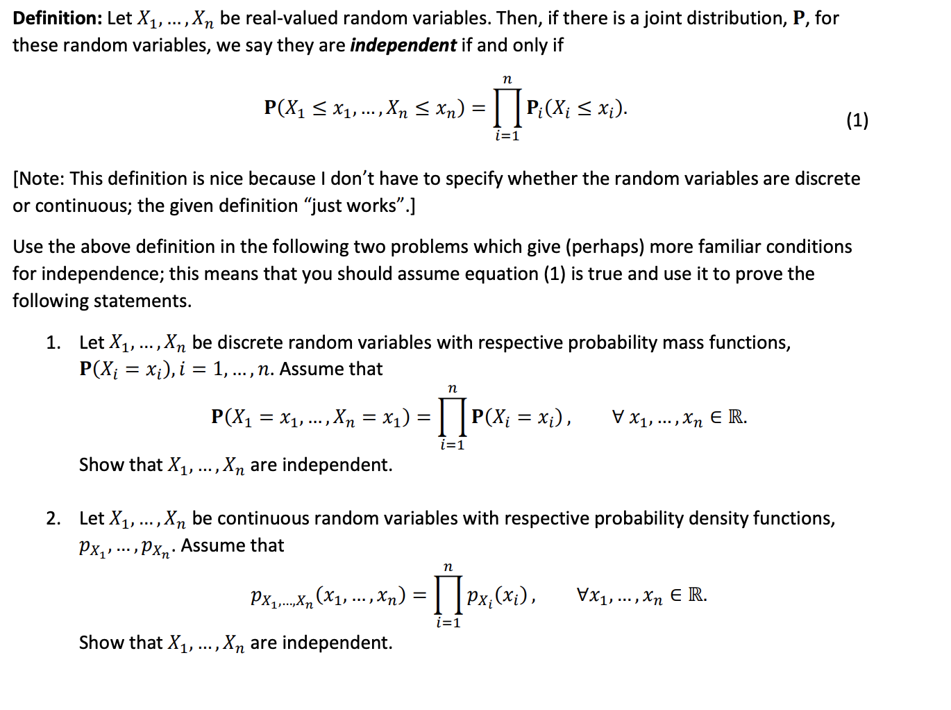 Solved Definition: Let X1, ...,Xn be real-valued random | Chegg.com