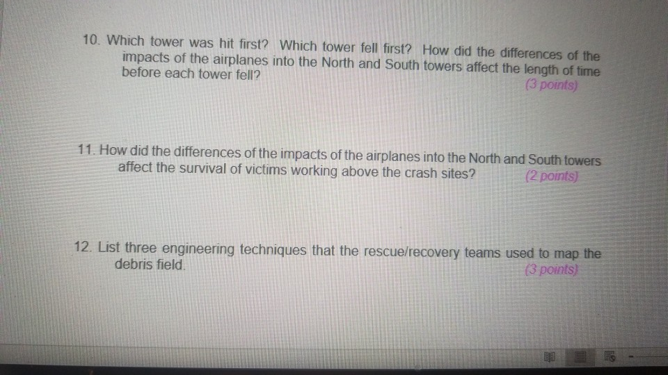 10. Which tower was hit first? Which tower fell | Chegg.com