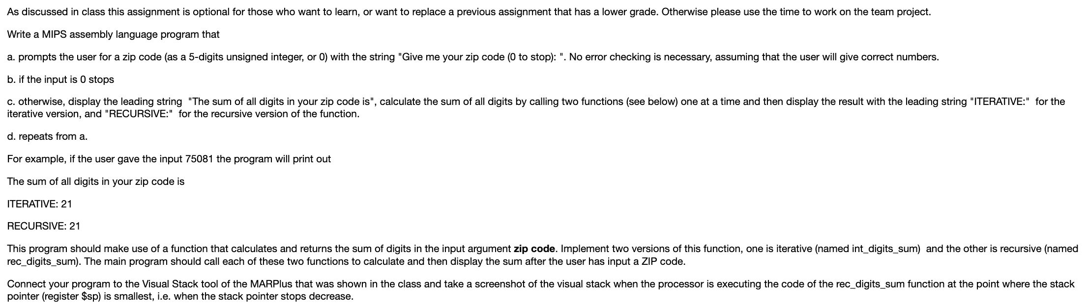 Solved As discussed in class this assignment is optional for | Chegg.com