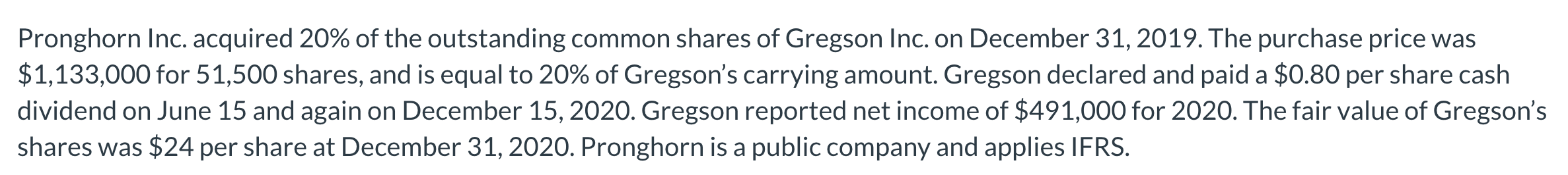 Solved Pronghorn Inc. acquired 20\% of the outstanding | Chegg.com