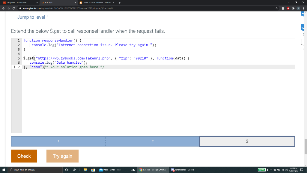 Solved Extend the below $.get to call responseHandler when | Chegg.com