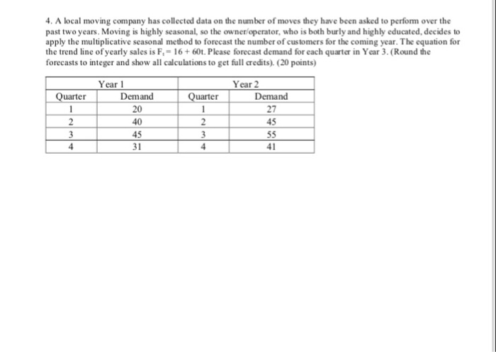 Solved . A local moving company has collected data on the | Chegg.com