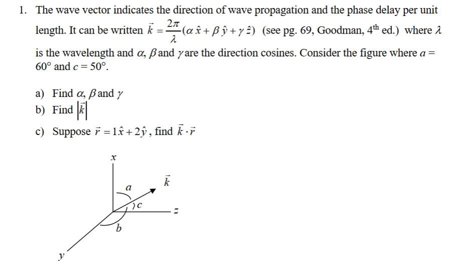 Solved 1. The wave vector indicates the direction of wave | Chegg.com