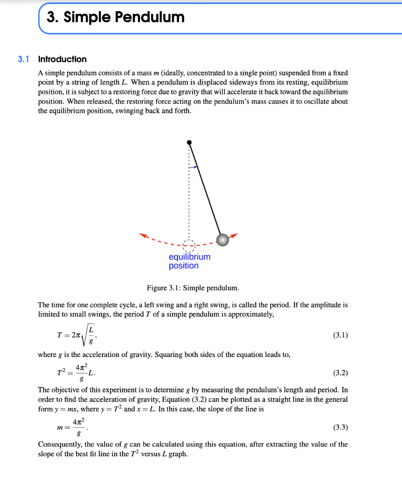 3.1 Introduction A simple pendulum consists of a mass | Chegg.com