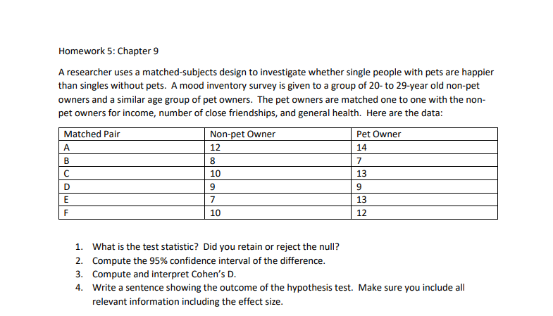 Solved Homework 5: Chapter 9 A researcher uses a | Chegg.com