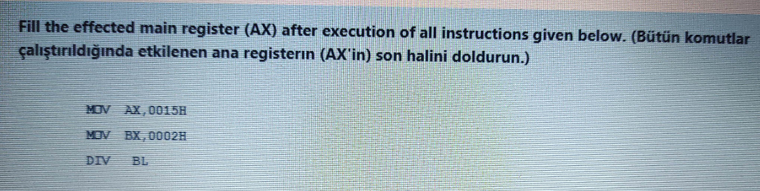 Solved Fill the effected main register (AX) after execution | Chegg.com