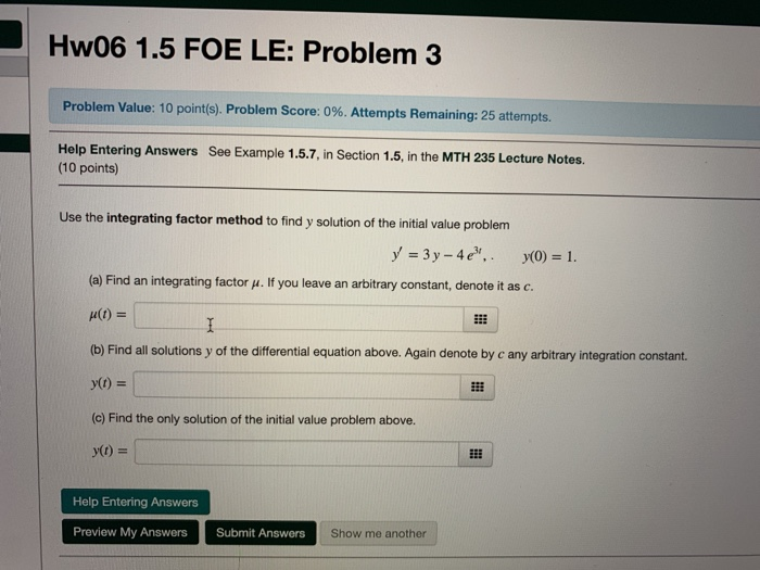 Solved Hw06 1.5 FOE LE: Problem 3 Problem Value: 10 | Chegg.com