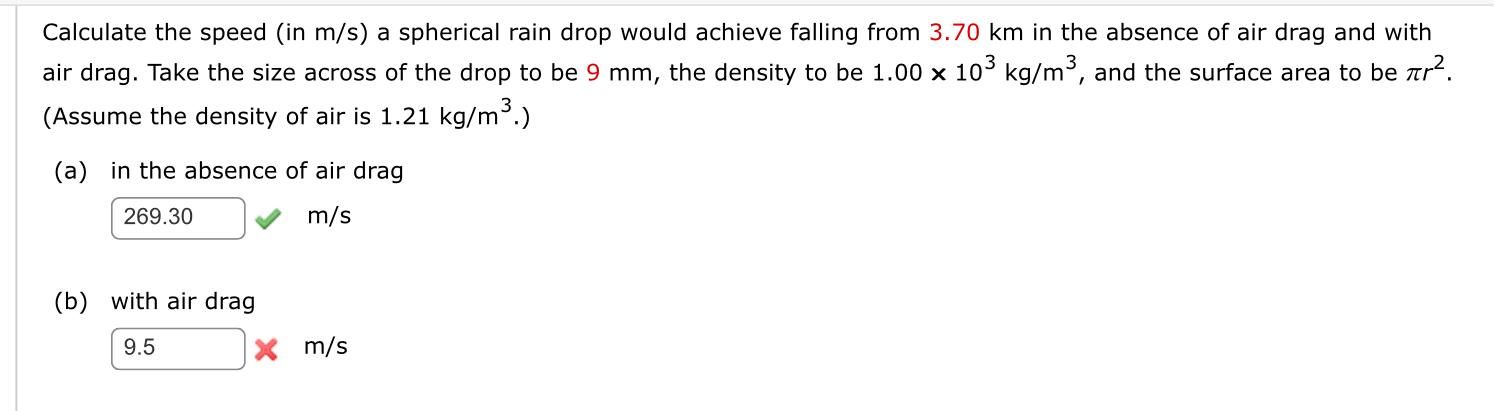 Solved Calculate the speed (in m/s ) a spherical rain drop | Chegg.com