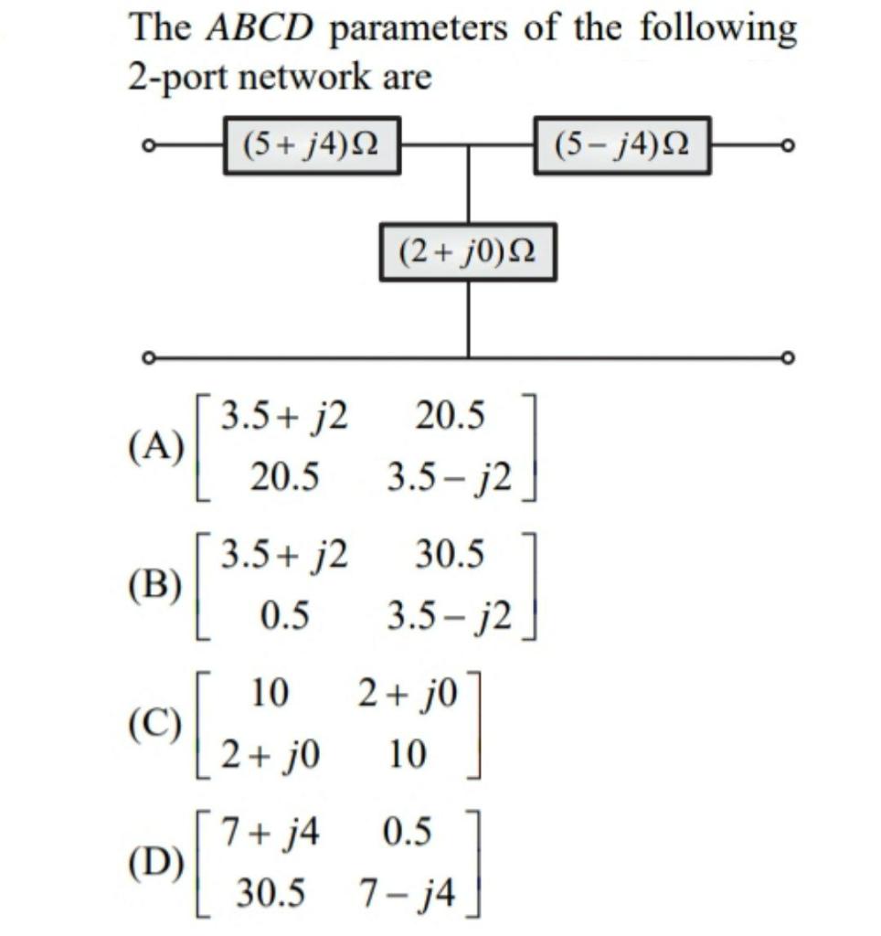 Solved The ABCD parameters of the following 2-port network | Chegg.com